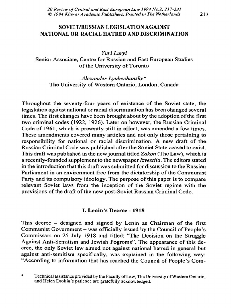 Soviet Laws on Racial Discrimination | PDF | Vladimir Lenin | Soviet Union