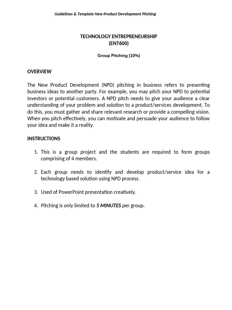 Ent600 - NPD Pitching - Guidelines | PDF