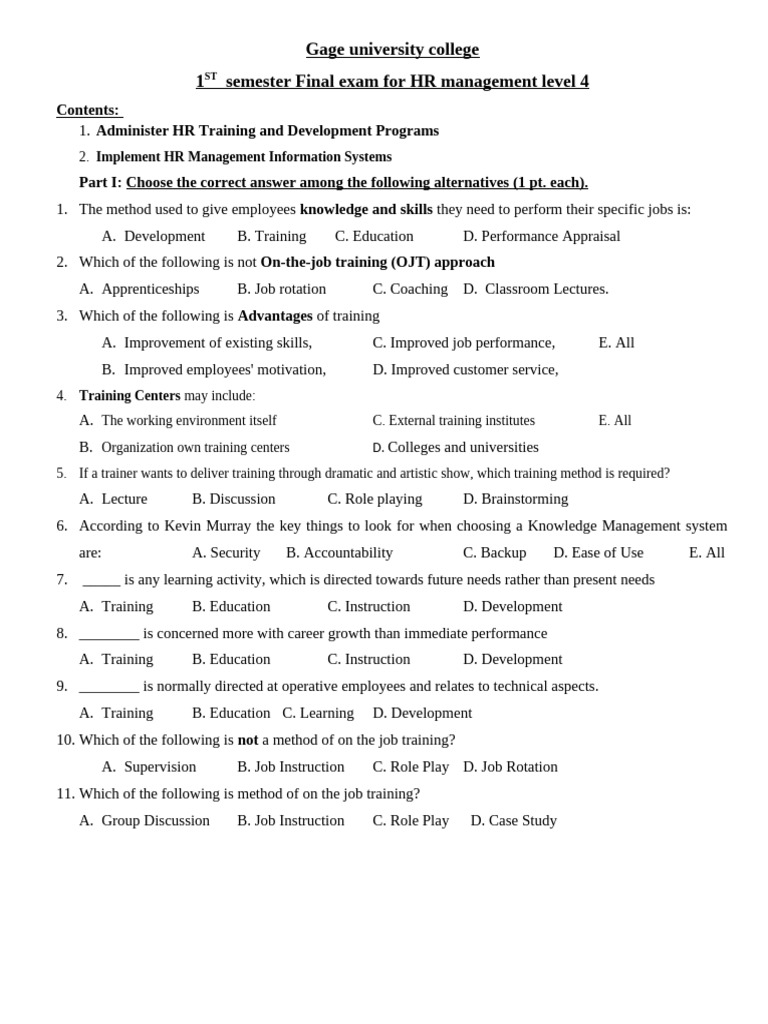 HRM Level Iv Final Exam | PDF | Cognition | Behavior Modification