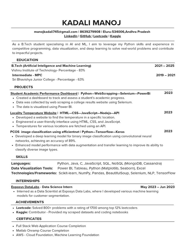 KADALI_MANOJ_RESUME_ | PDF | Computing | Artificial Intelligence KADALI_MANOJ_RESUME_ | PDF | Computing | Artificial Intelligence