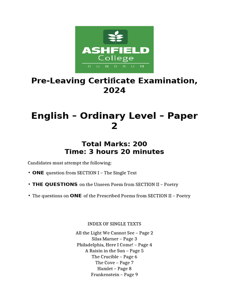 2024 English OL Paper 2 Mock | PDF | Hamlet | Poetry