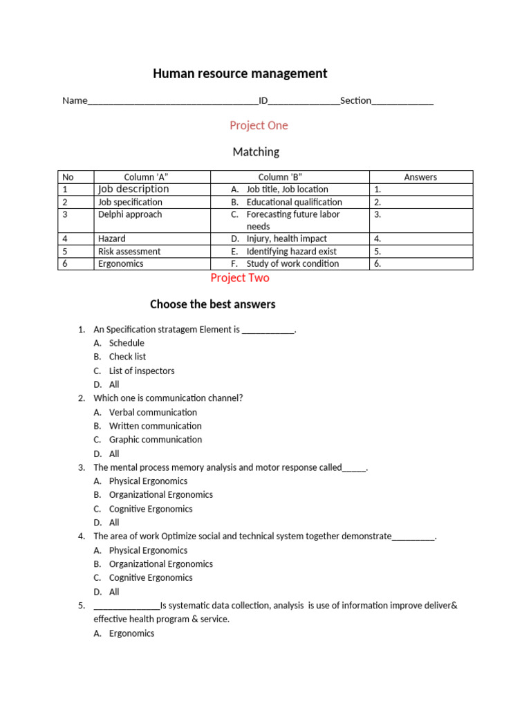 Human Resource Management Project Guide | PDF | Human Factors And ...