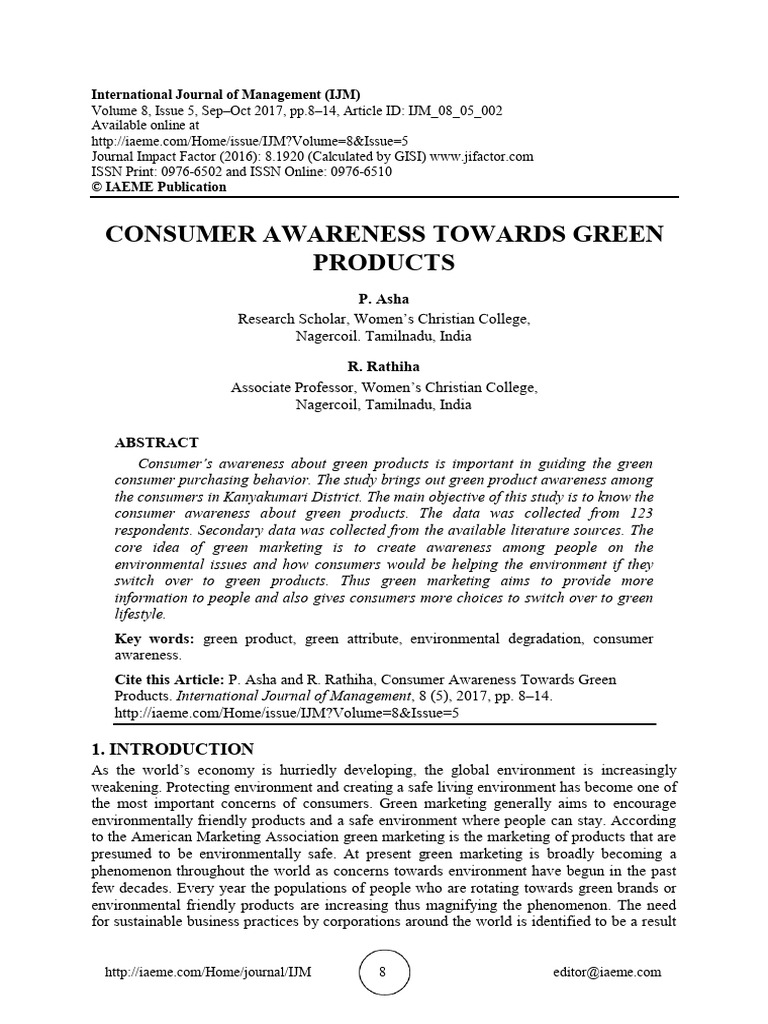 Consumer Awareness of Green Products | PDF | Marketing | Consumer Behaviour