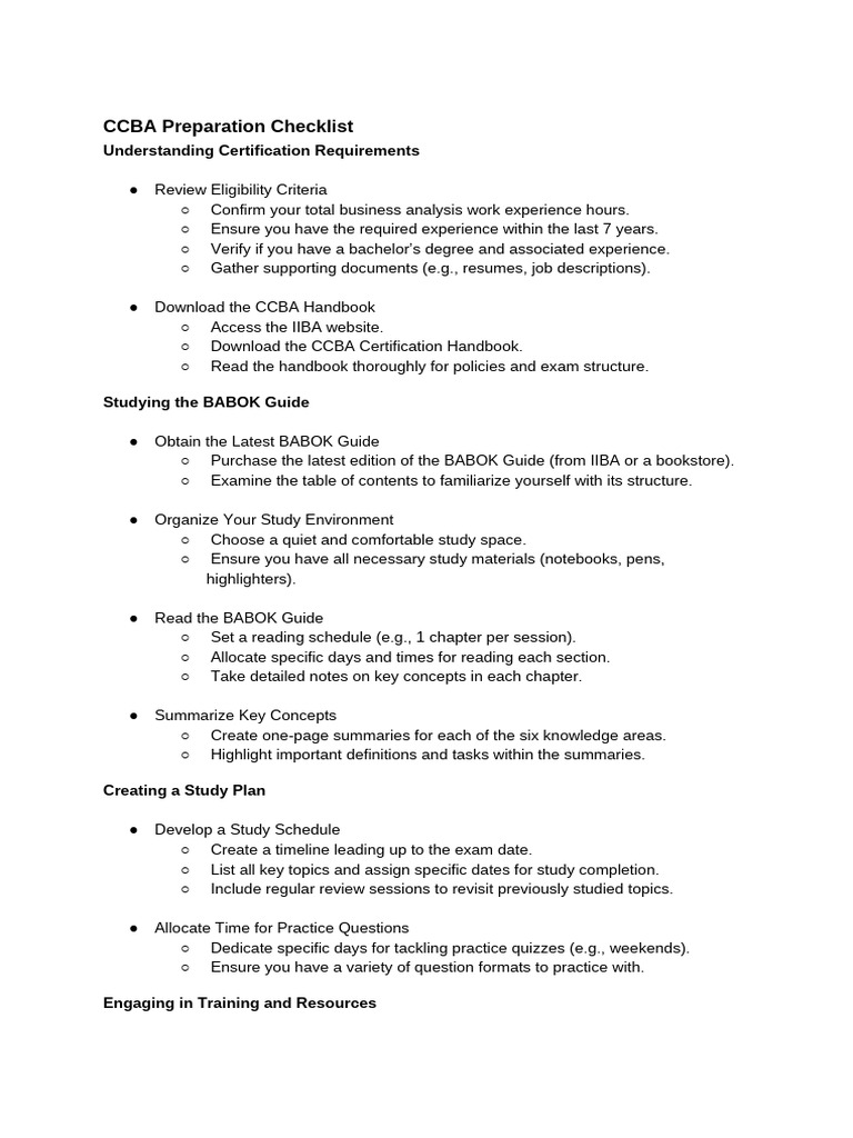 CCBA Preparation Checklist | PDF
