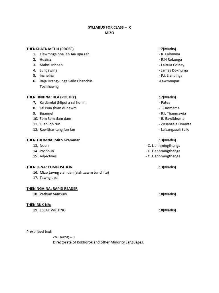 Class_IX_MIZO | PDF | Morphology | Language Mechanics