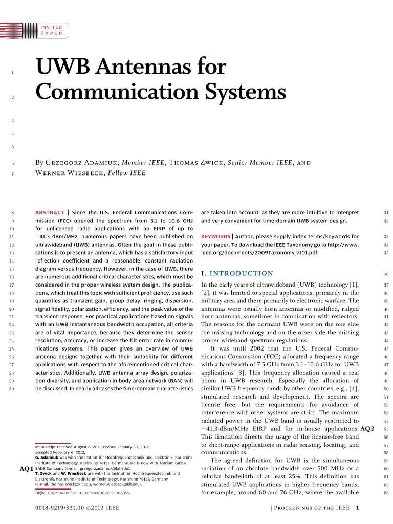 UWB Antennas for Communication Systems | PDF | Antenna (Radio) | Ultra ...
