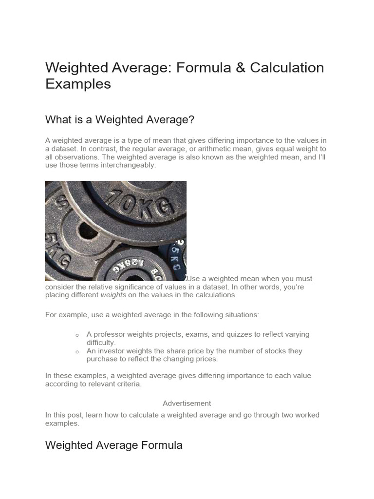 Weighted Average: Formula & Examples | PDF | Arithmetic Mean | Weighted ...