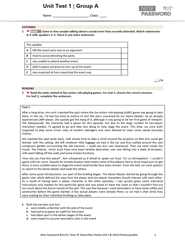 New Password B2+ C1 UT 1A | PDF | Linguistics