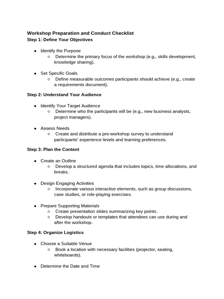 Workshop Preparation and Conduct Checklist | PDF | Target Audience ...