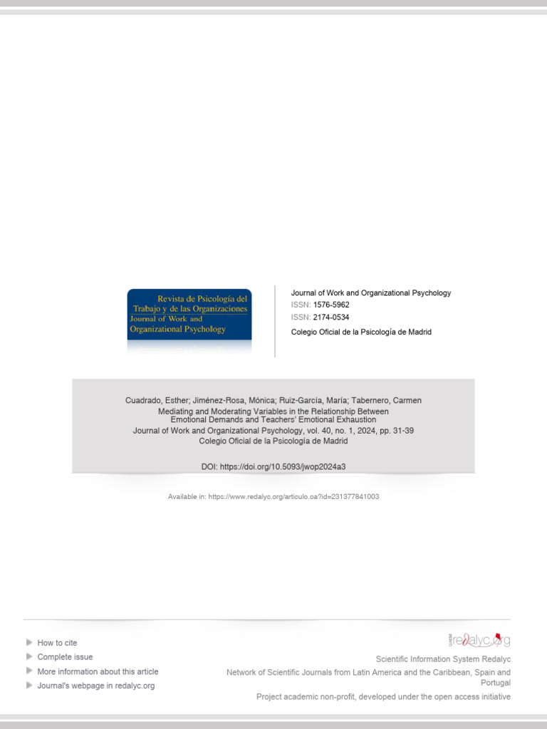 Variables Mediadoras y Moderadoras de La Relación Entre Exigencias ...