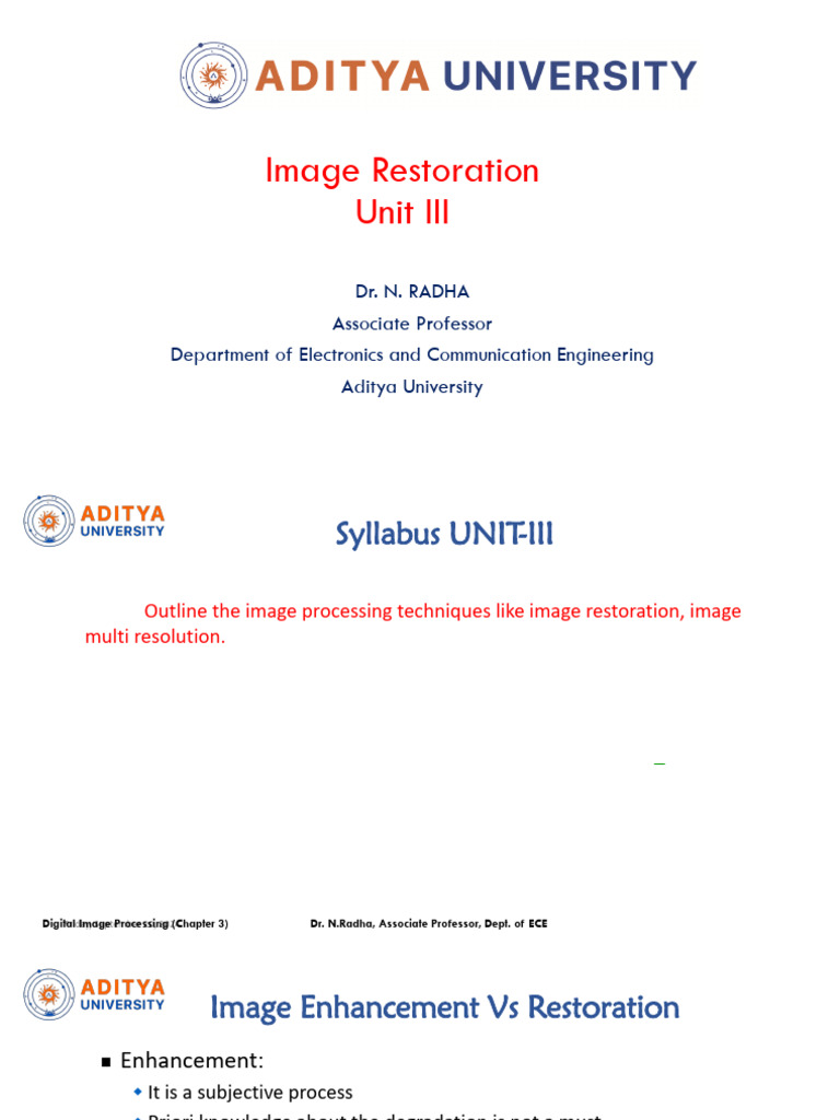 Image Restoration - Unit 3 | PDF | Probability Density Function ...