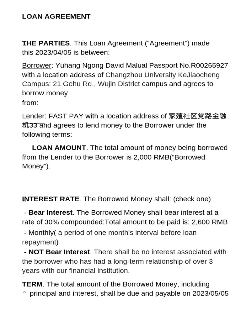 LOAN AGREEMENT.doc 01 | PDF | Loans | Interest