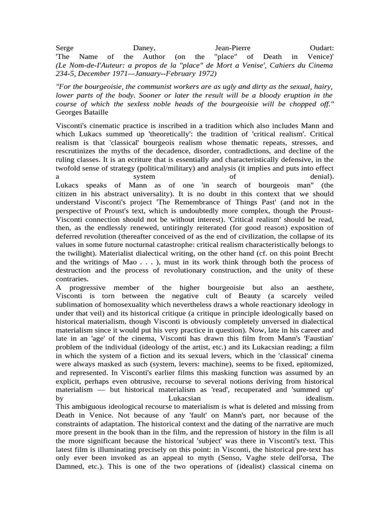 Visconti's Death in Venice: A Critical Analysis | PDF | Bourgeoisie | Bdsm