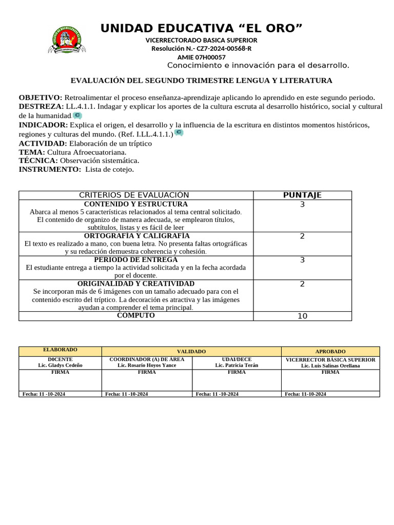 Lista de Cotejo - Décimo C | PDF | Evaluación | Ortografía