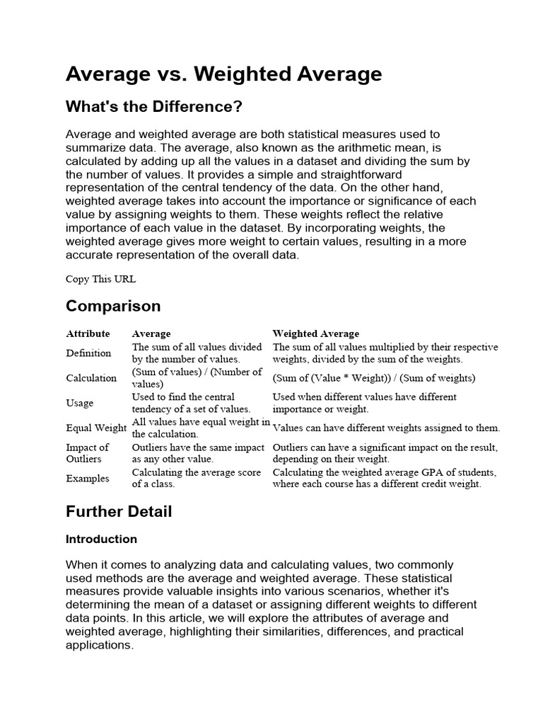 Average vs. Weighted Average Guide | PDF | Average | Weighted Arithmetic Mean