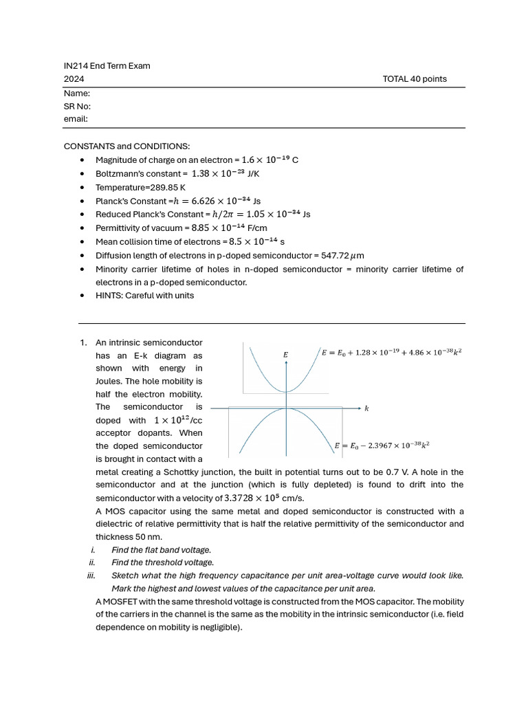 IN214 End Term Exam 2024 Guide | PDF | Mosfet | Field Effect Transistor