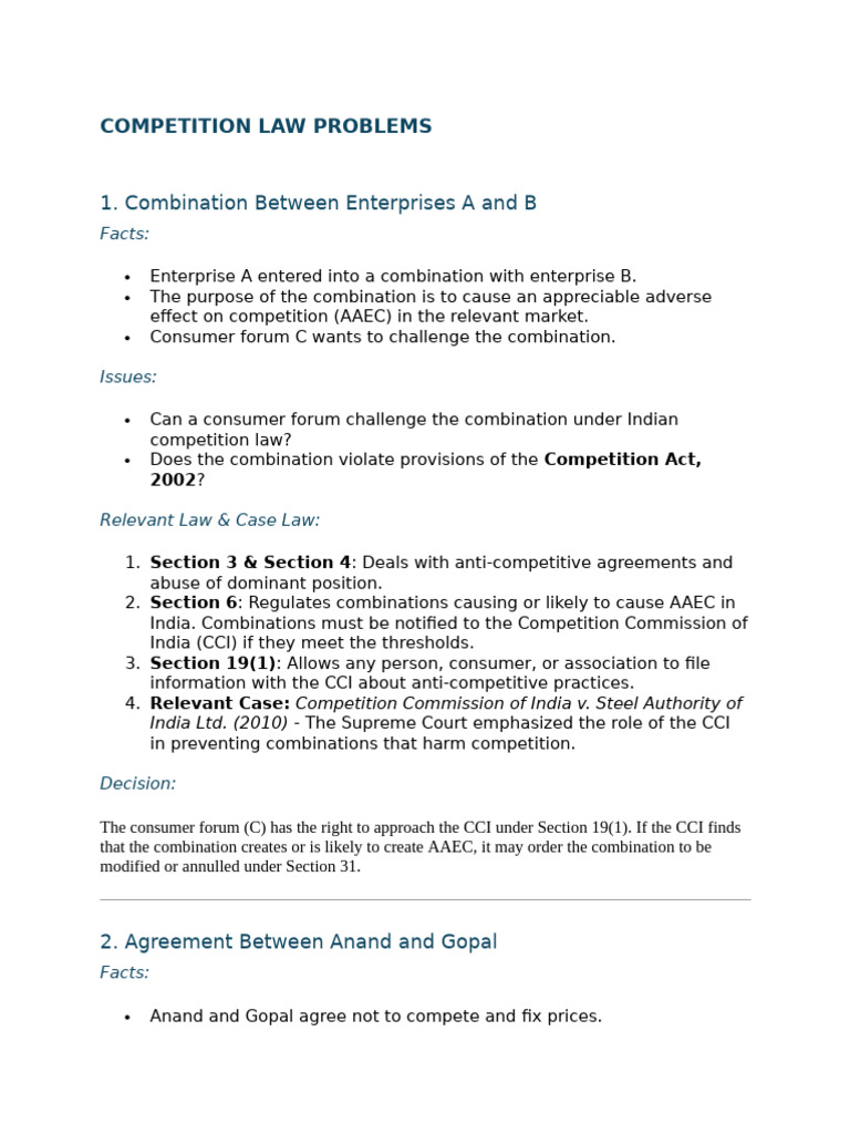 Indian Competition Law Case Summaries | PDF | Competition Law | Mergers ...