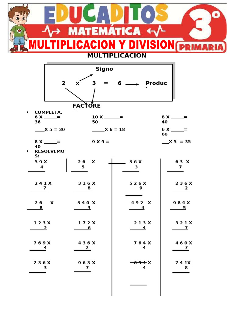 Multiplicacion y Division para Tercer Grado de Primaria | PDF ...