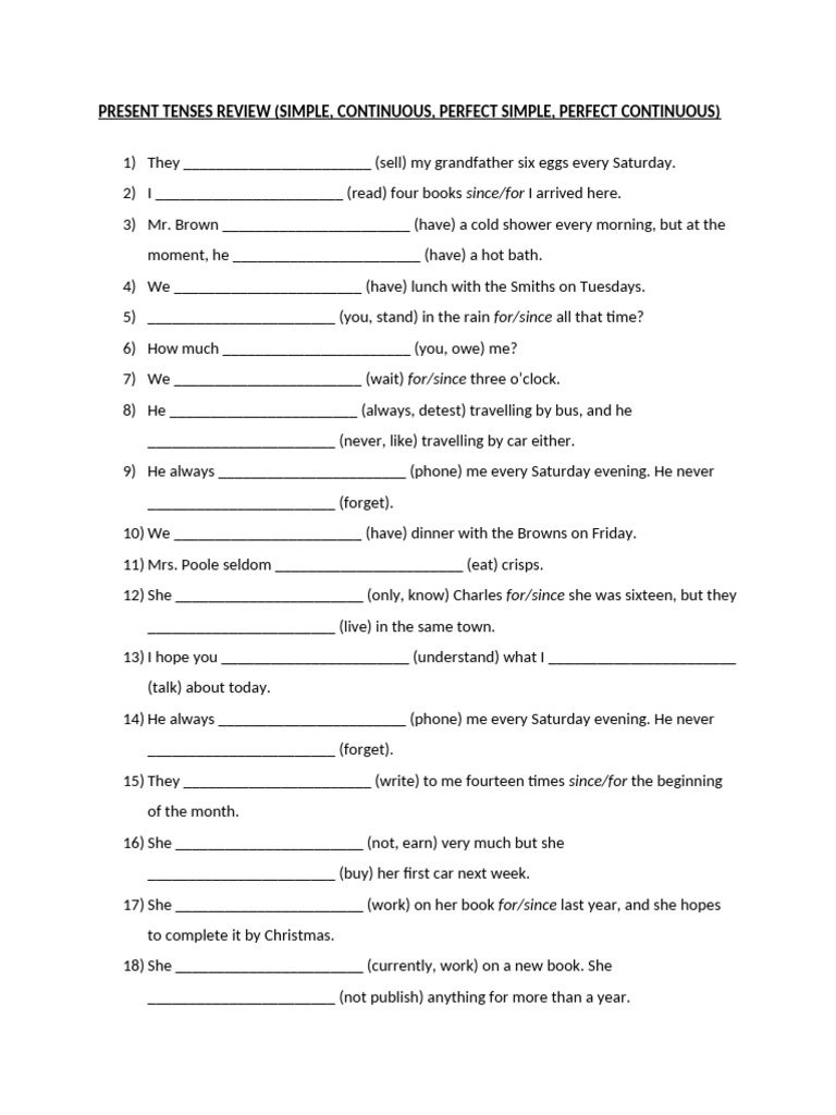 PRESENT TENSES REVIEW | PDF