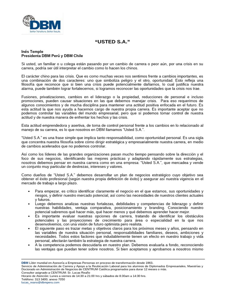 Usted S A - IT | PDF | Plan de negocios | Business