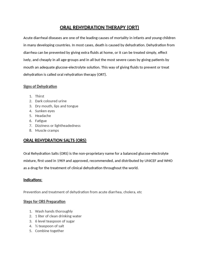 Oral Rehydration Therapy Guide | PDF | Diarrhea | Body Fluids