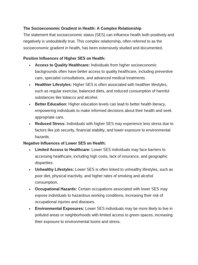 The Socioeconomic Gradient in Health | PDF | Socioeconomic Status ...