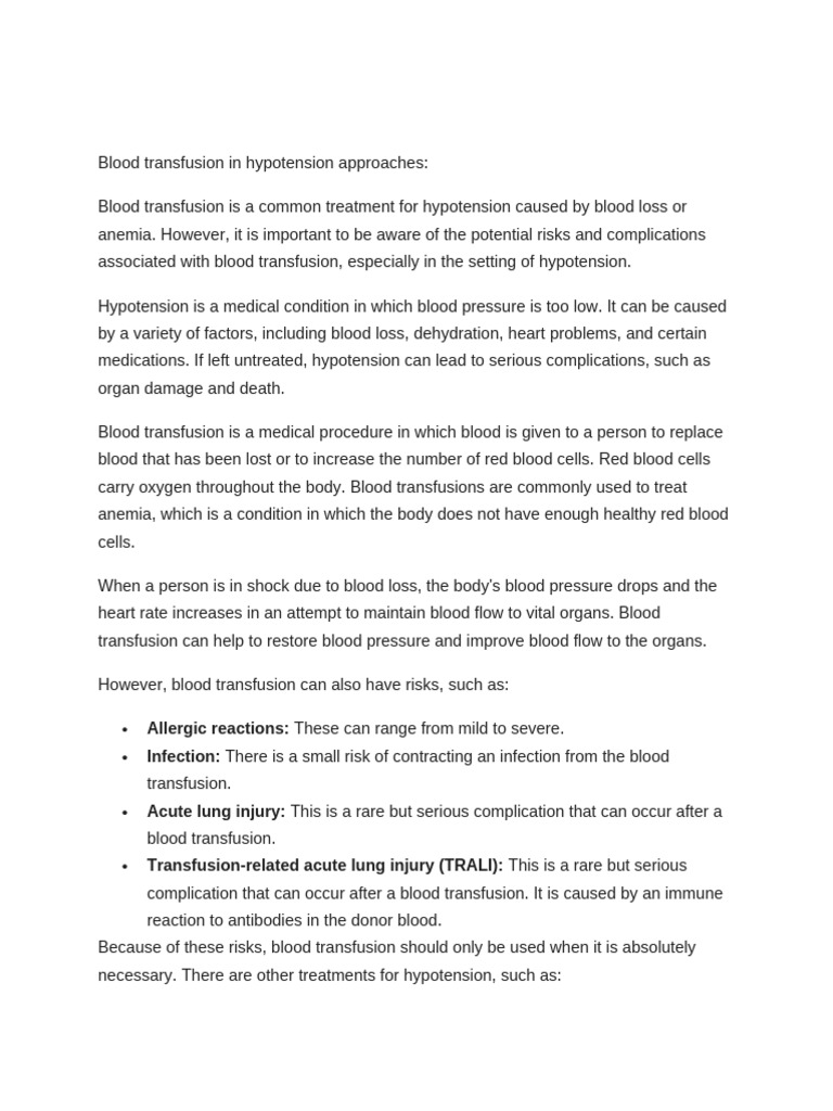 Blood Transfusion in Hypotension | PDF