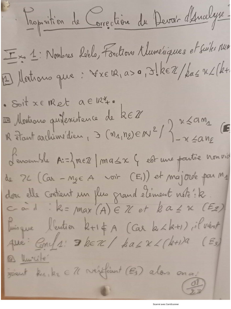 Correction Du Devoir D'analyse 1 | PDF