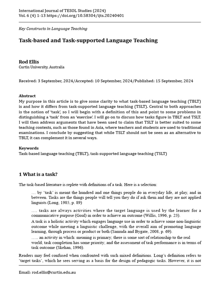 Task-Based and Task-Supported Language Teaching Rod Ellis | PDF | Second Language | English As A ...