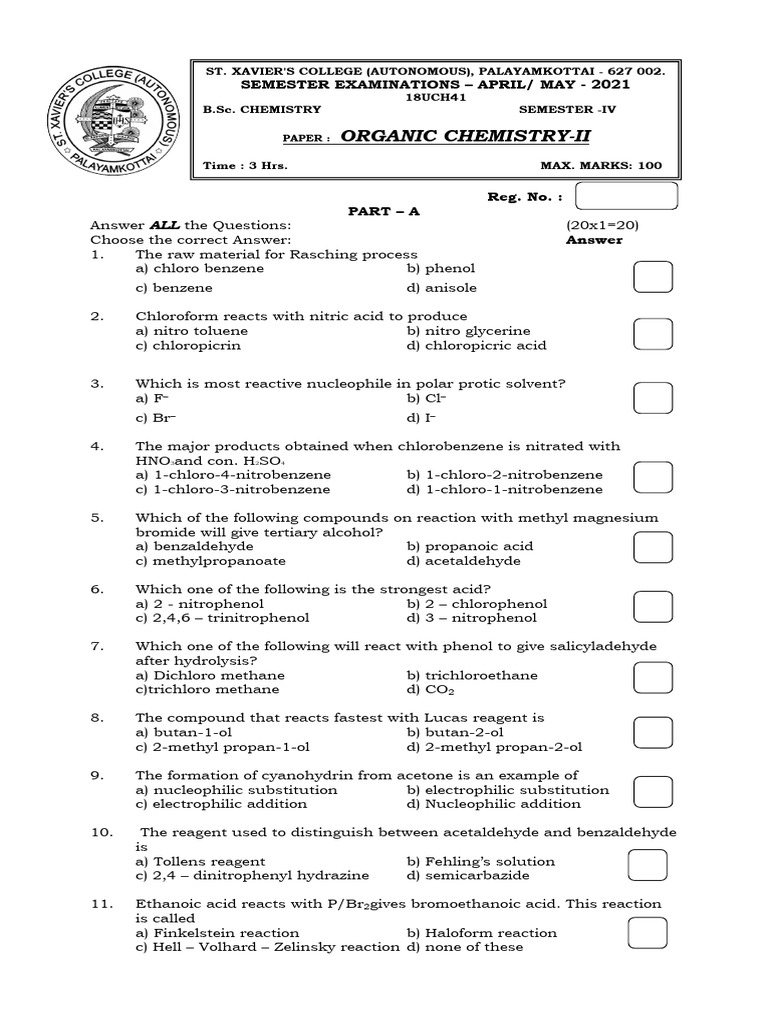 Organic Chemistry II Exam Questions | PDF | Ketone | Acid