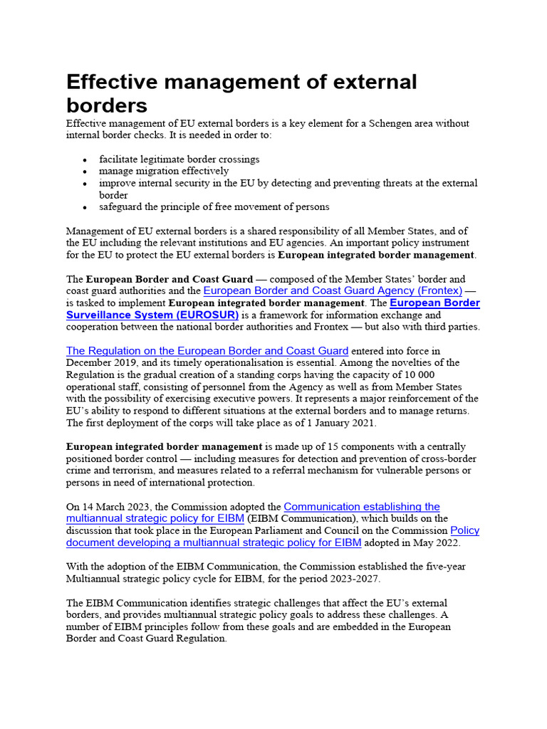 Effective management of external borders | PDF | European Union