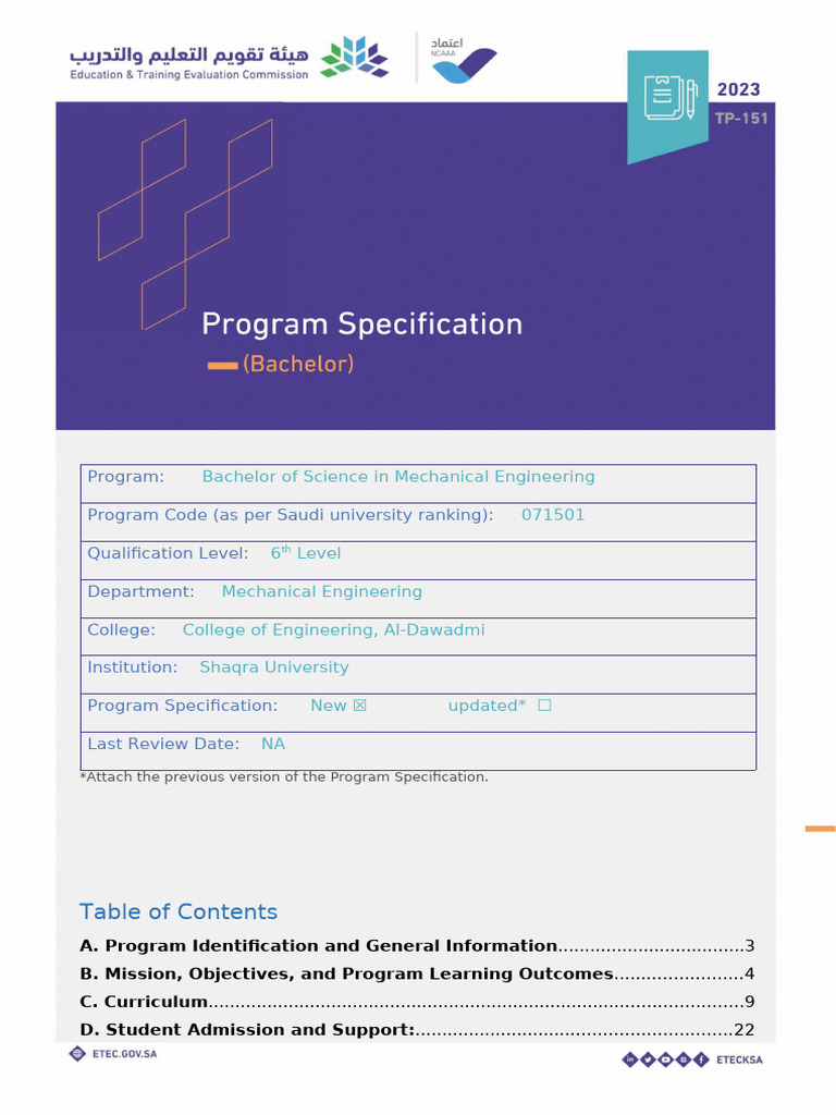 ME Program Specification V2023 | PDF | Theory | Engineering