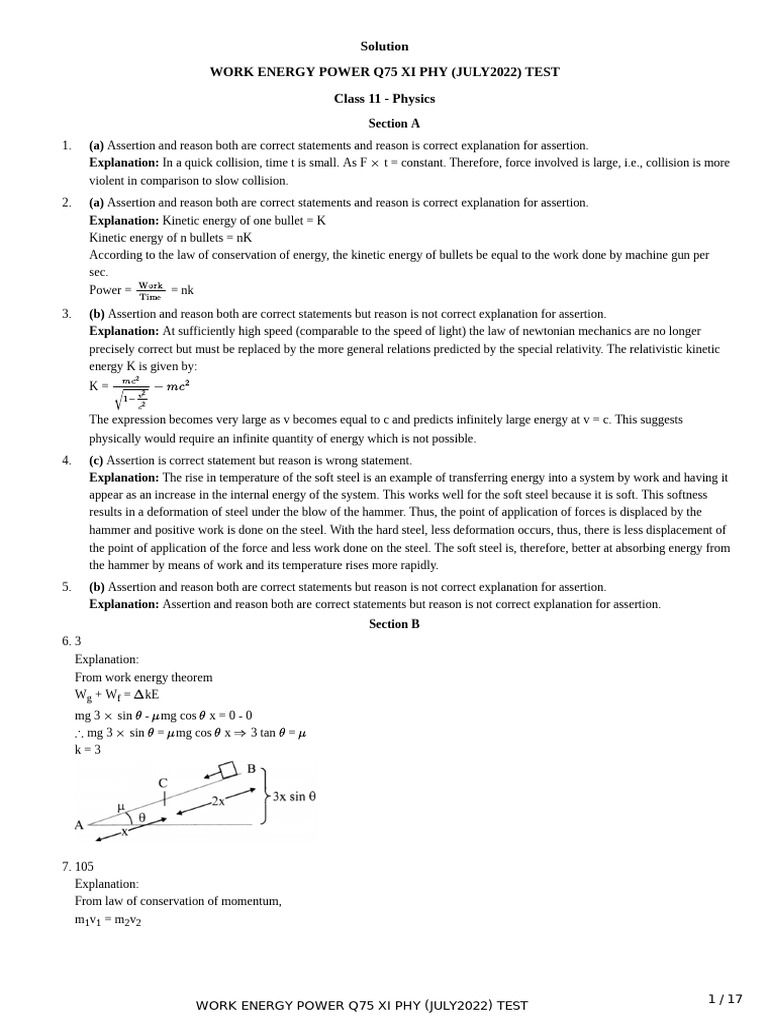 XI SOL75 WORK | PDF | Collision | Force