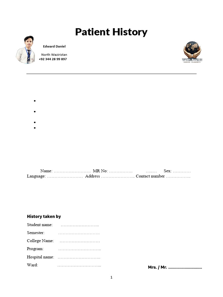 Cardiac Patient History Taking Form (For Clinical Rotation) | PDF ...