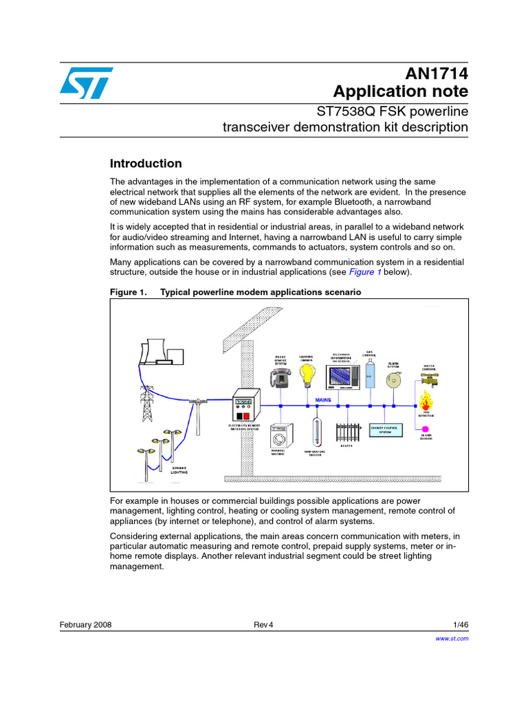 AN1714 Application Note: ST7538Q FSK Powerline Transceiver Demonstration Kit Description | PDF ...
