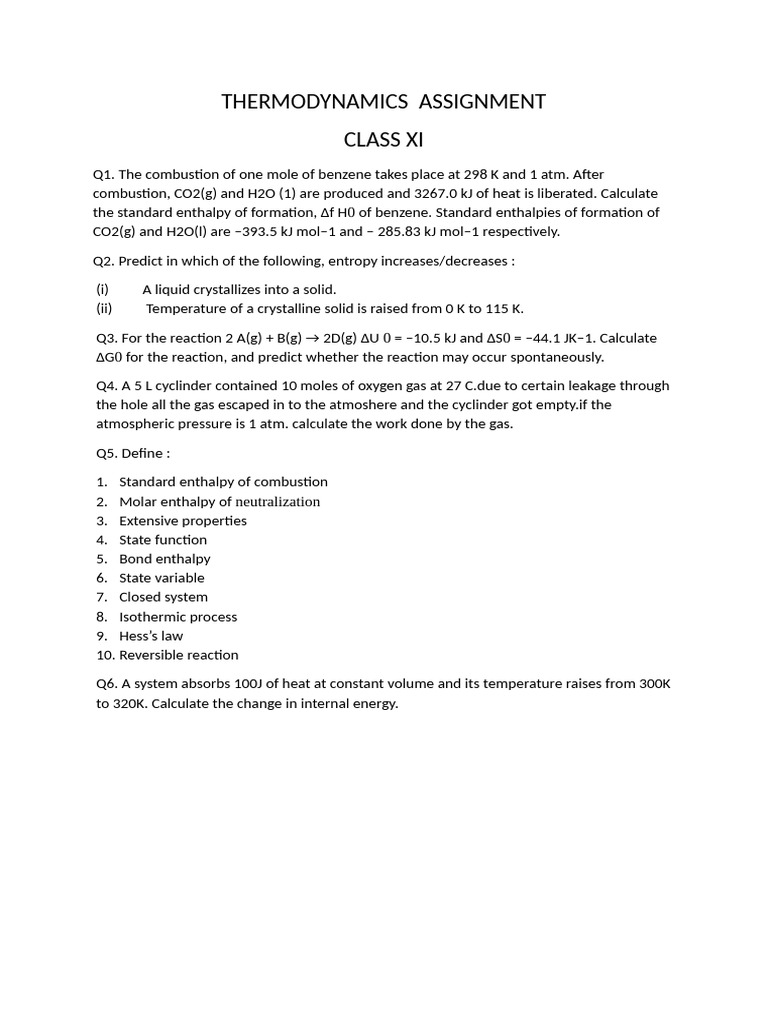 Thermodynamics Assignment | PDF