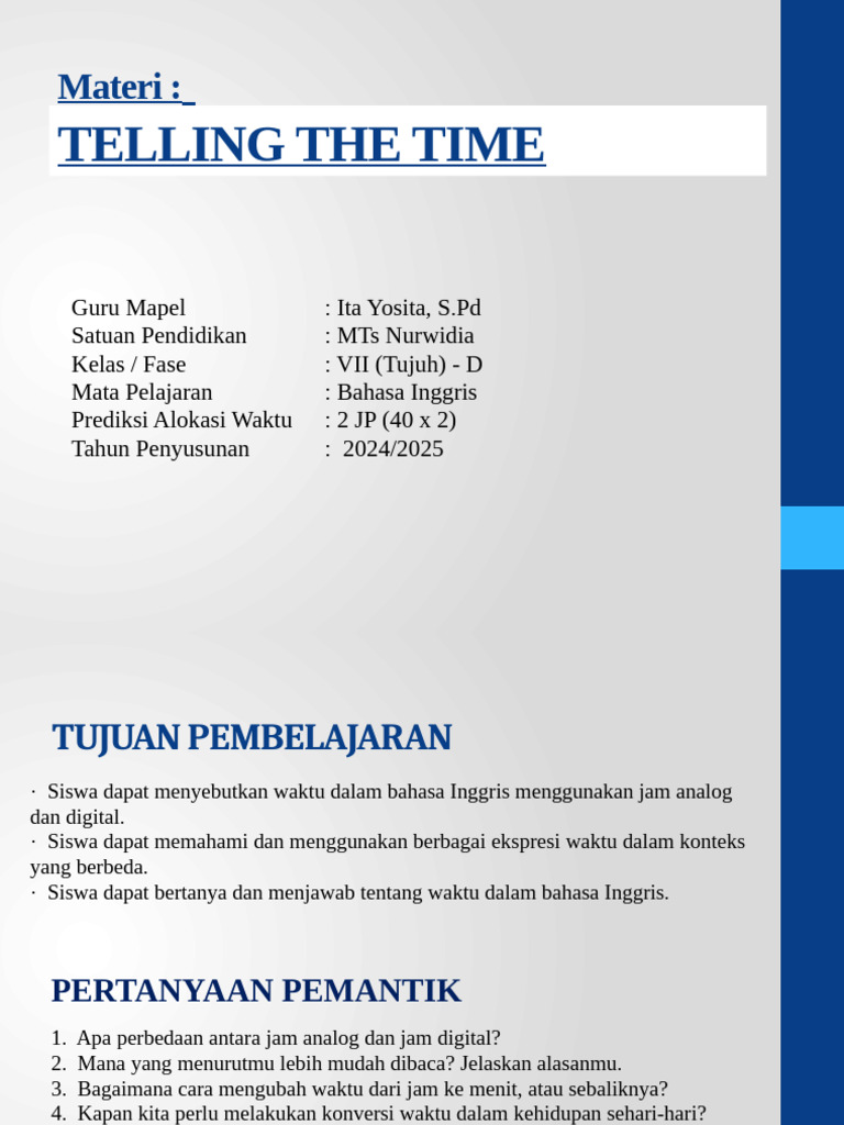 Materi Pembelajaran Telling Time | PDF