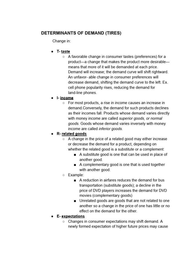 Notes On Determinants of Demand | PDF | Demand | Demand Curve