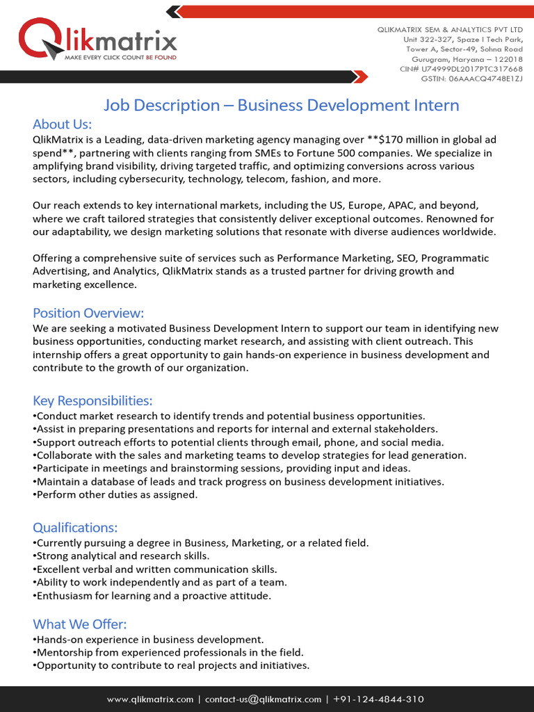Business Development Intern Position at QlikMatrix | PDF | Marketing ...