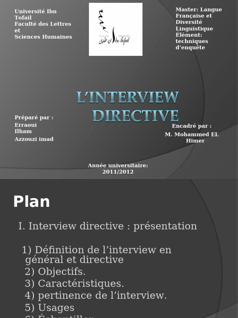 Interview Directive | PDF | Expérience | Informations