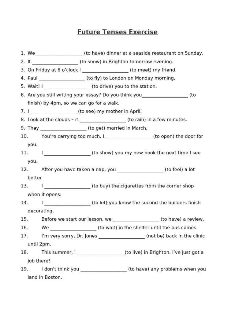 Future Tenses Exercise | PDF