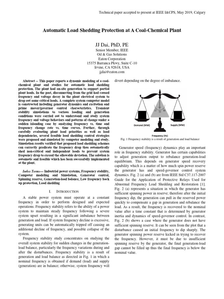 Automatic Load Shedding Protection To A Coal Chemical Plant | PDF ...