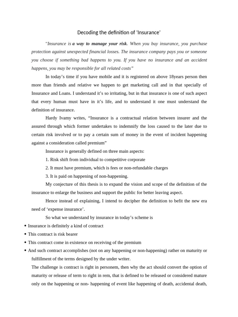 Decoding Insurance Definition | PDF | Insurance | Financial Services