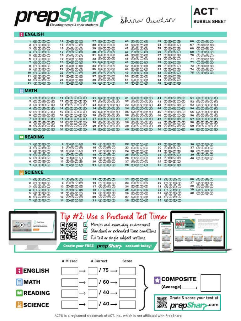 ACT Bubble Sheet | PDF