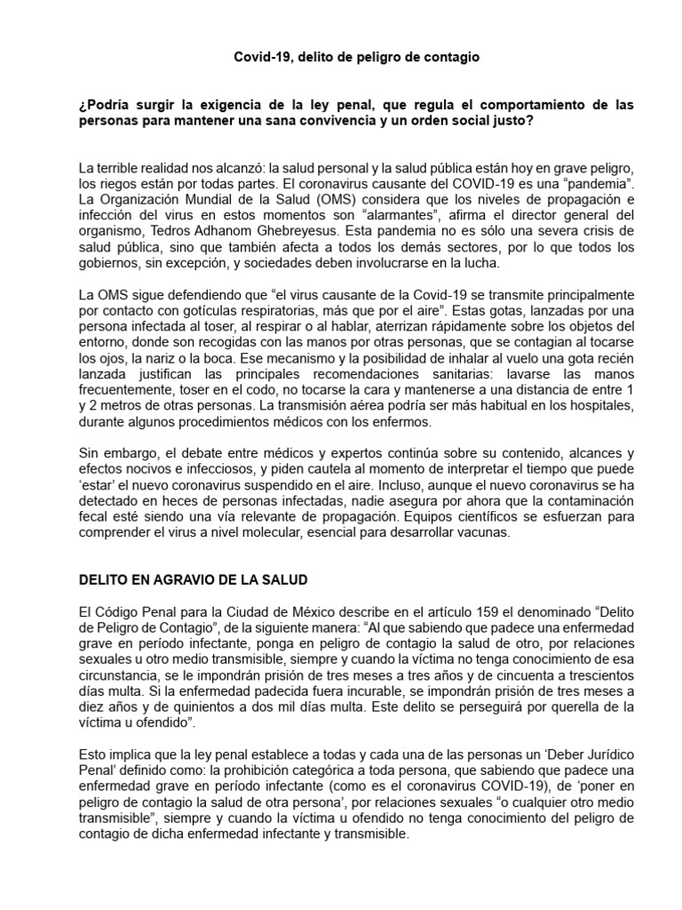 Modulo 3 1-2 Covid 19 Delito de Peligro de Contagio | PDF | Infección | Medicina