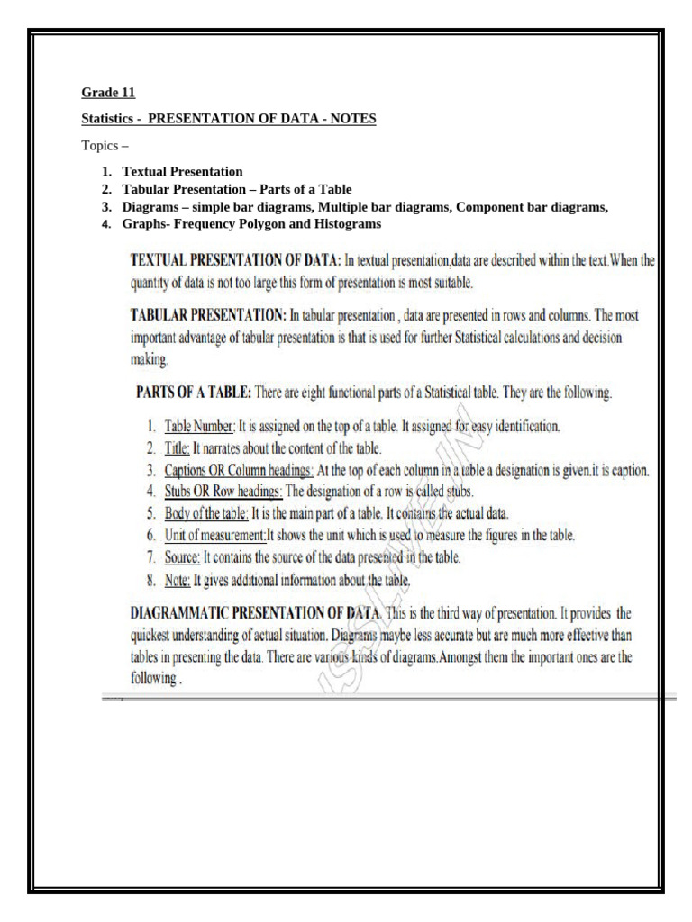GR 11 Statistics Presentation of Data Notes | PDF