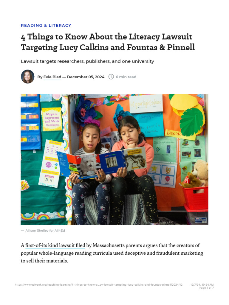 Literacy Lawsuit Against Calkins & Pinnell | PDF | Phonics | Reading ...