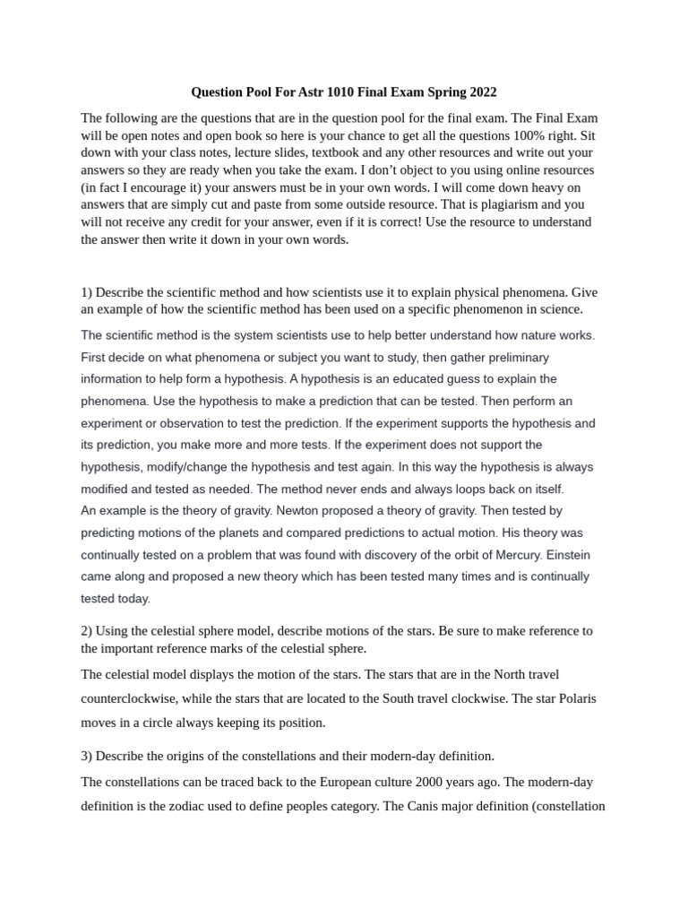 Question Pool For Astr 1010 Final Exam | PDF | Tide | Planets