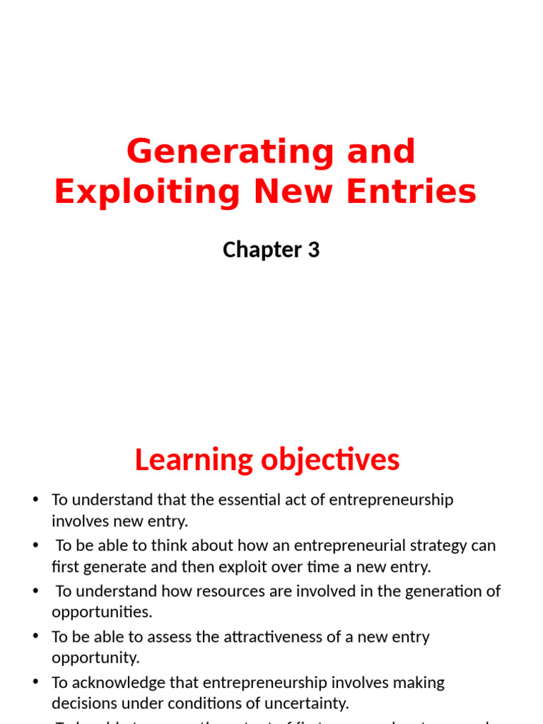Lecture 03 - Generating and Exploiting New Entries | PDF | Entrepreneurship | Franchising