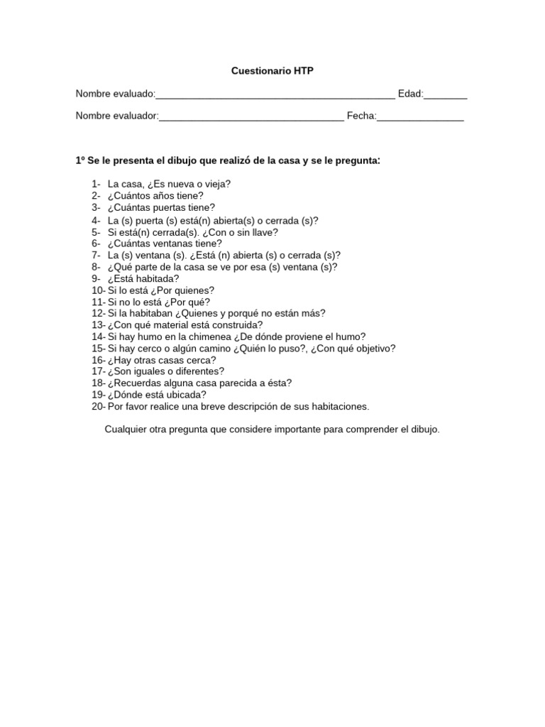Cuestionario HTP | PDF